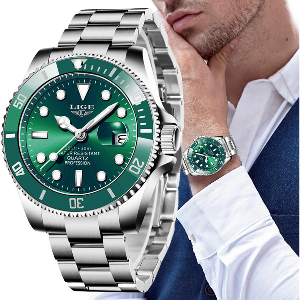LIGE Business Watch Men Fashion Waterproof Chronograph Calendar Watches ...