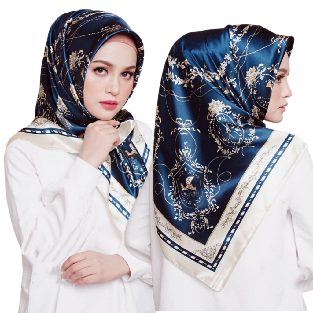 Navy Blue New Hangzhou Silk Hijab Scarf Fashion Malaysian Tudung Bawal ...