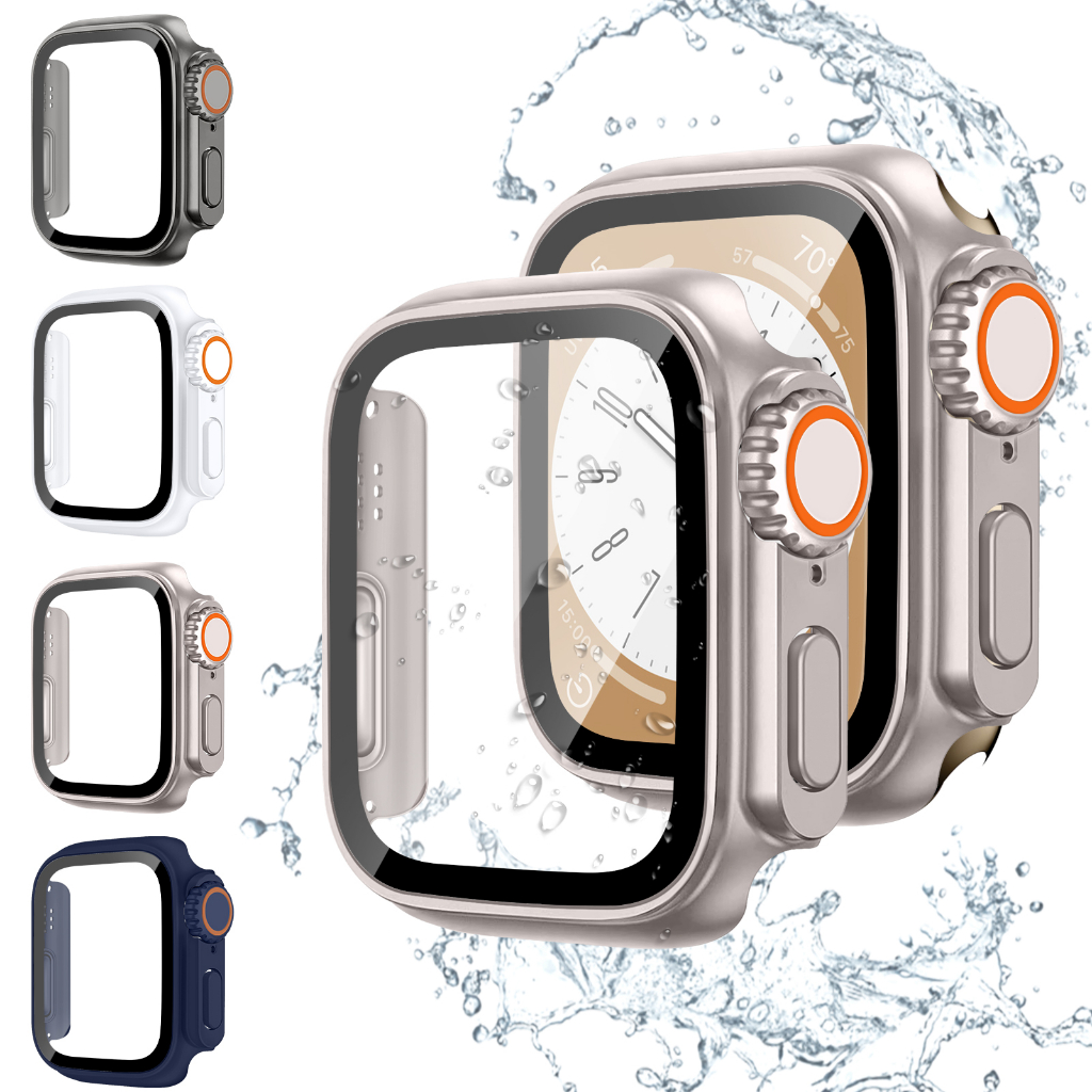 Glass+waterproofCase for Apple Watch 8 7 45mm 41mm 44mm 40mm Screen ...