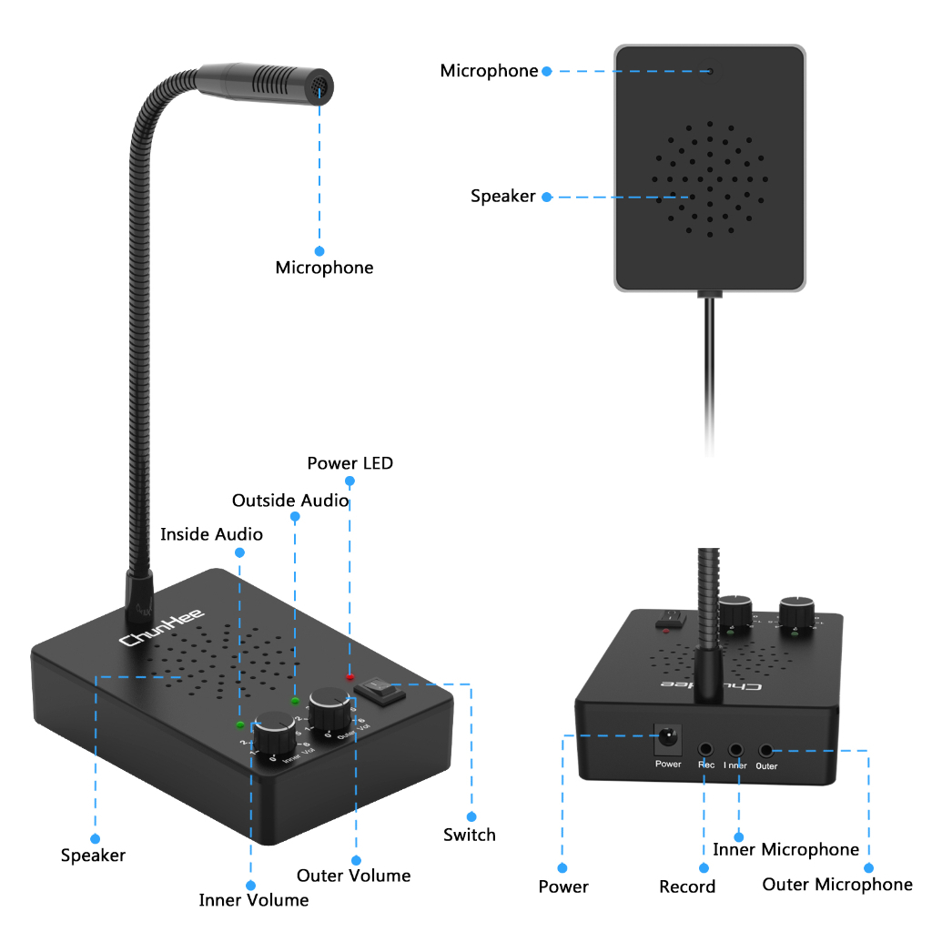 Daytech Window Speaker Intercom System Anti Interference Dual Way Intercommunication Microphone