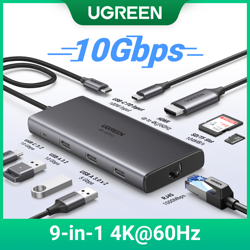 UGREEN Hub 10Gbps USB C HUB 4K60Hz Type C to HDMI RJ45 Ethernet PD100W ...