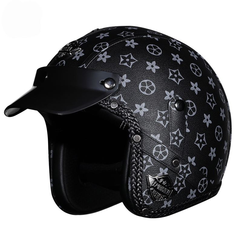 PU Leather Motorcycle Chopper Bike helmet open face vintage | Shopee ...