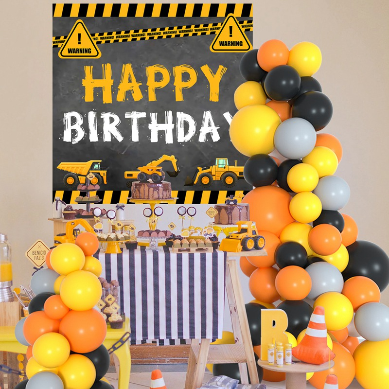 63pcs Construction Party Balloons Backdrop Set Construction Theme Party ...