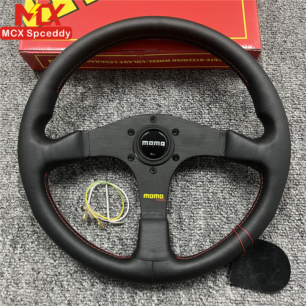 【Ready Stock】MOMO Tuner 14inch 350mm JDM Italy Style Motorsport Real Leather Steering Wheel T14 ...