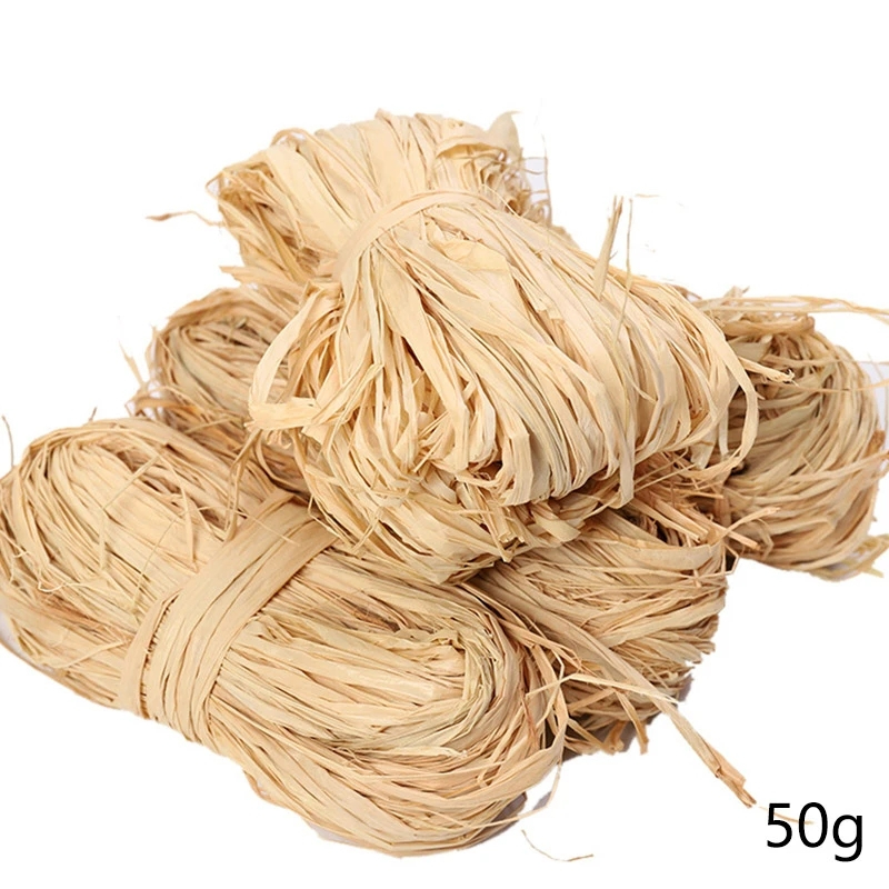 50g/Roll Natural Raffia Straw Rope Wedding Invitation Gift Packing Rope ...