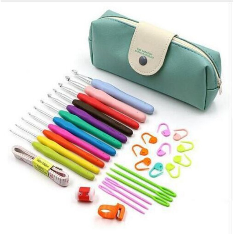 31Pcs/Set Jarum Kait Crochet Hook Set Needles Stitches Wool Crocheted ...