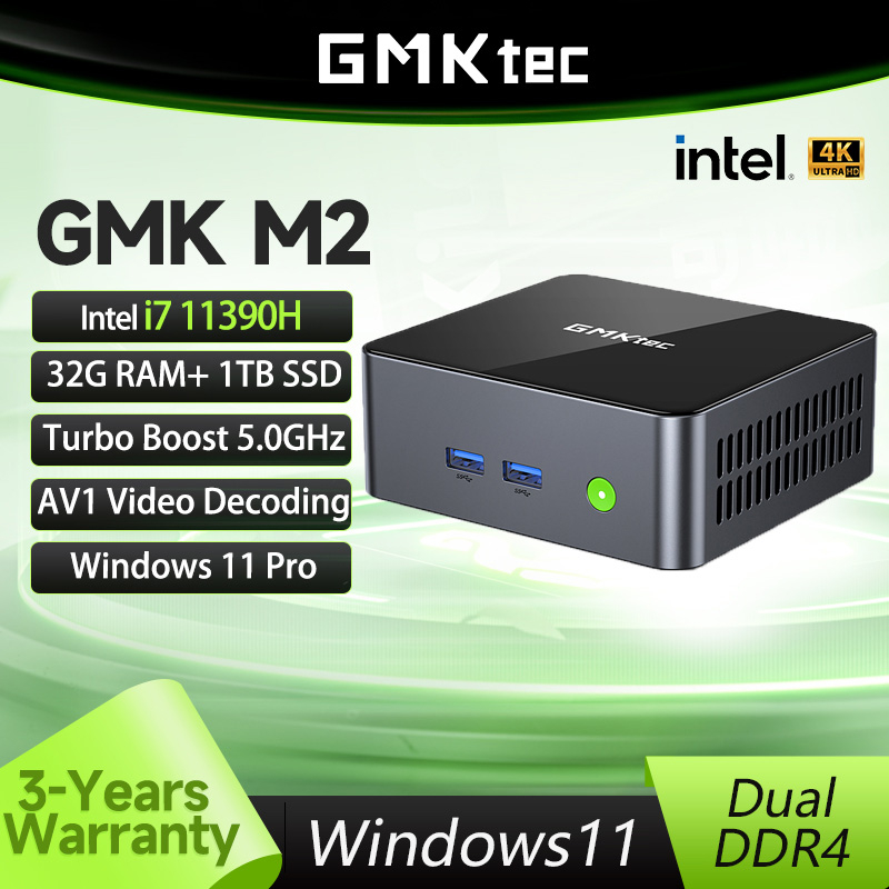 GMKtec M2 Mini Pc Intel i7 11390H DDR4 NVME SSD 4C/8T Windows 11 Pro ...
