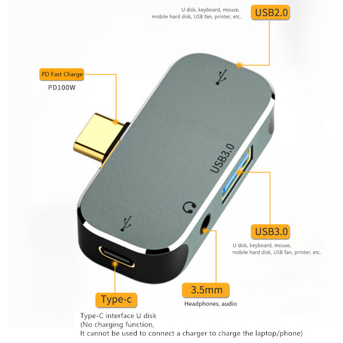 USB Type C Hub Docking Station 3.5m Jack PD100W Laptop Power USB HDM ...