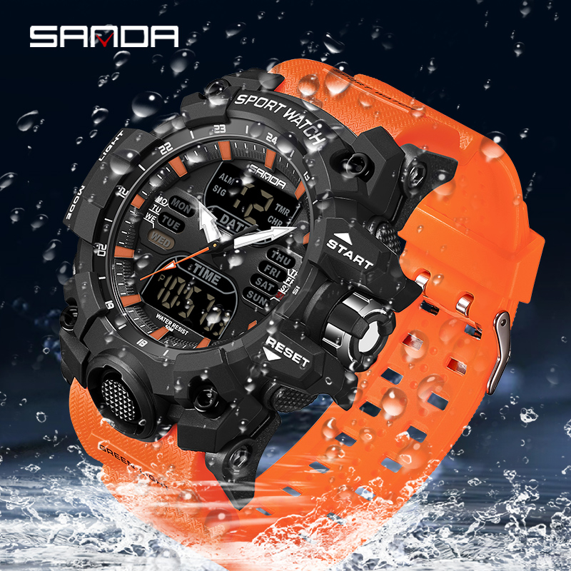 SANDA 6126 Luxury Brand Men Watches 50M Waterproof Sports Military Watch Digital Quartz ...