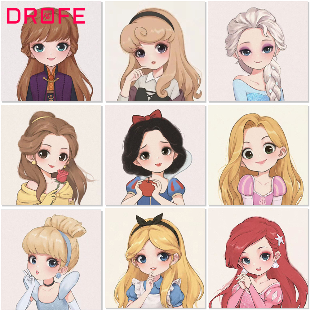 DROFE Small Size Paintings Disney Princess Cartoon Paint By Numbers ...