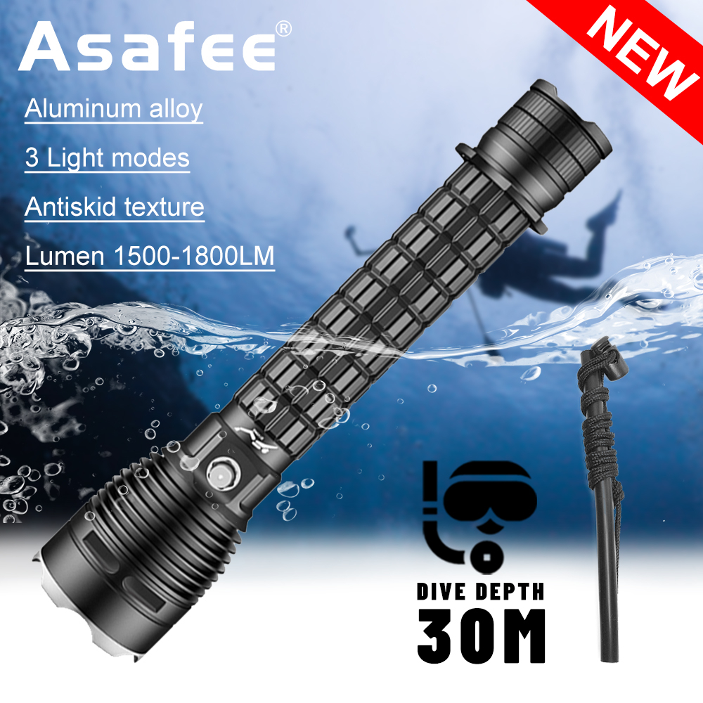 Asafee1800LM Super Bright Diving Flashlight D815A XHP70 LED Scuba ...