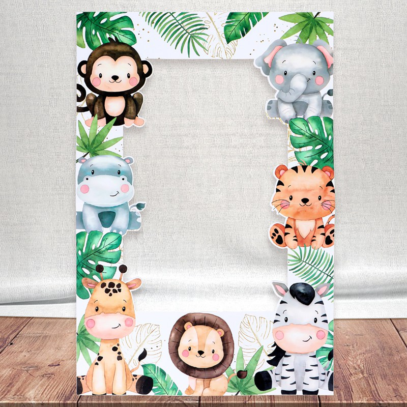 8pcs Jungle Safari Theme Photo Frame Wild One Happy Birthday Decoration ...