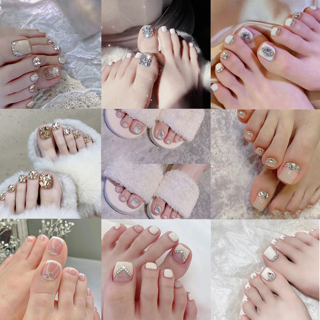 24Pcs Shiny Rhinestones False Toenails Summer Fashion Fake Toe Nails ...