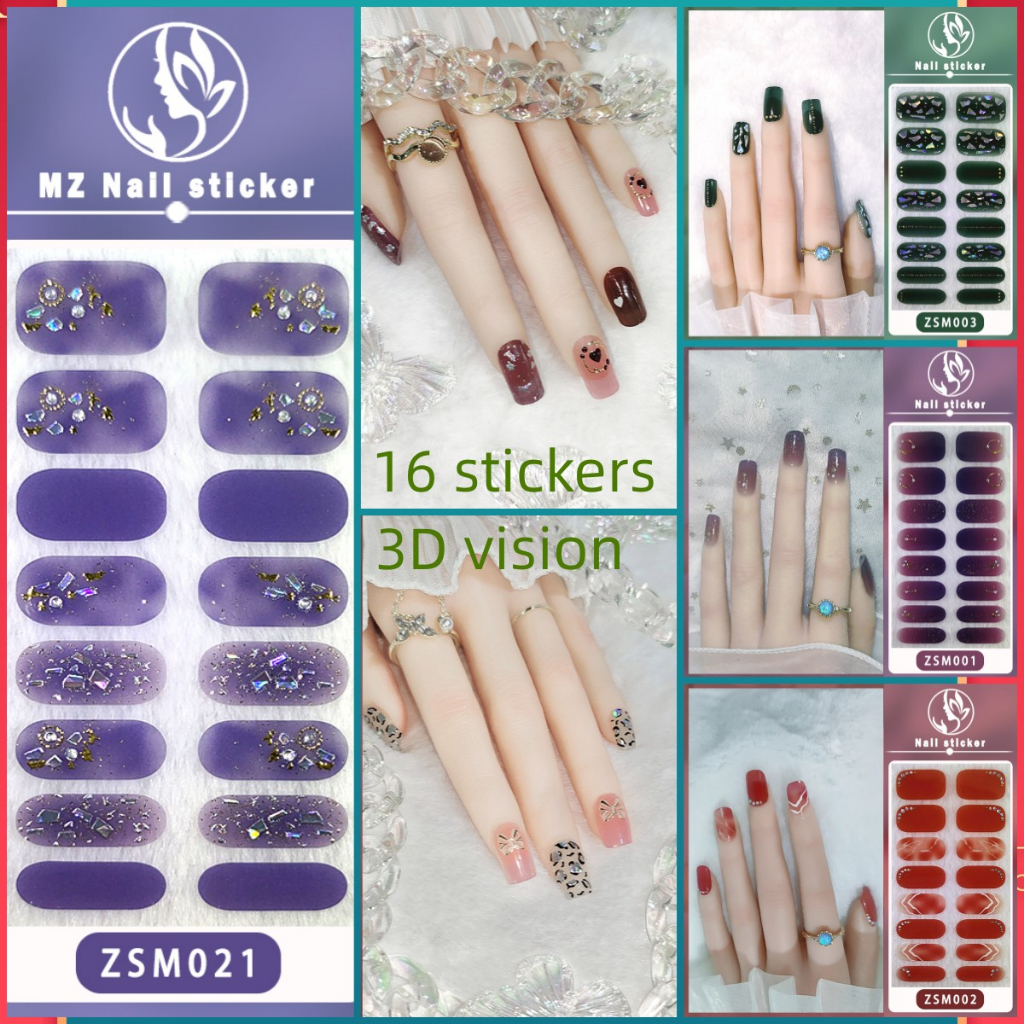 ZSM 16 stickers 3D Vision Fingernail Sticker Party Style Nail Art ...