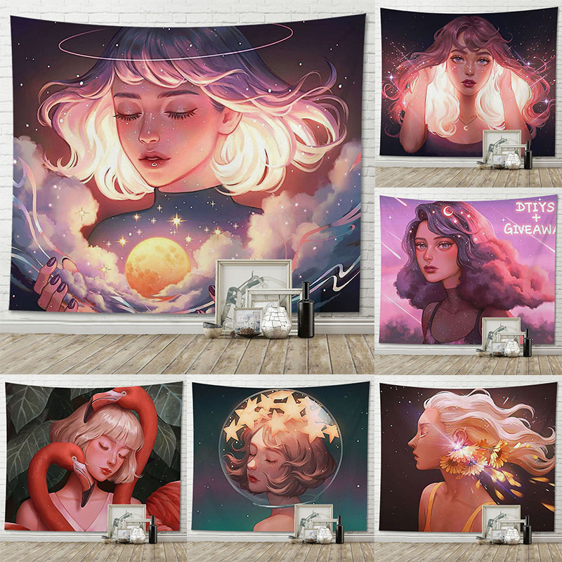 Tapestry Wall Background Fantasy Beautiful Girl Tapestry Wall Decor ...