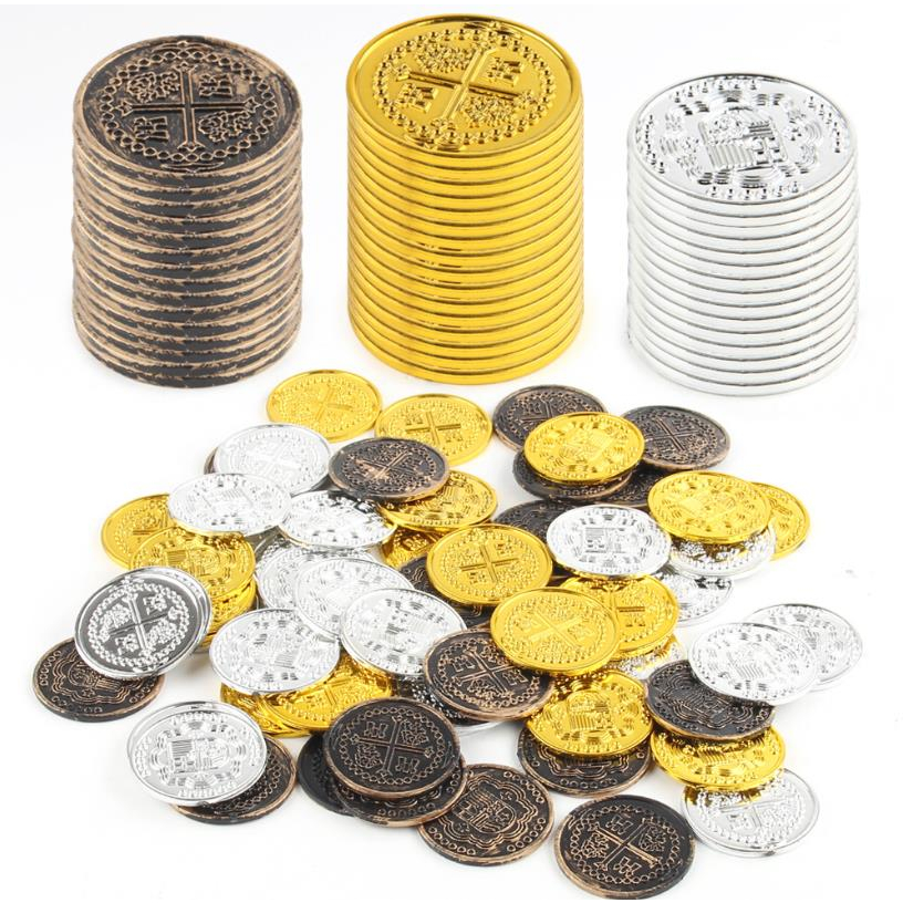400 PCS Pirate Coins Plastic Pirate Treasure Hunt Coins Toys Party ...
