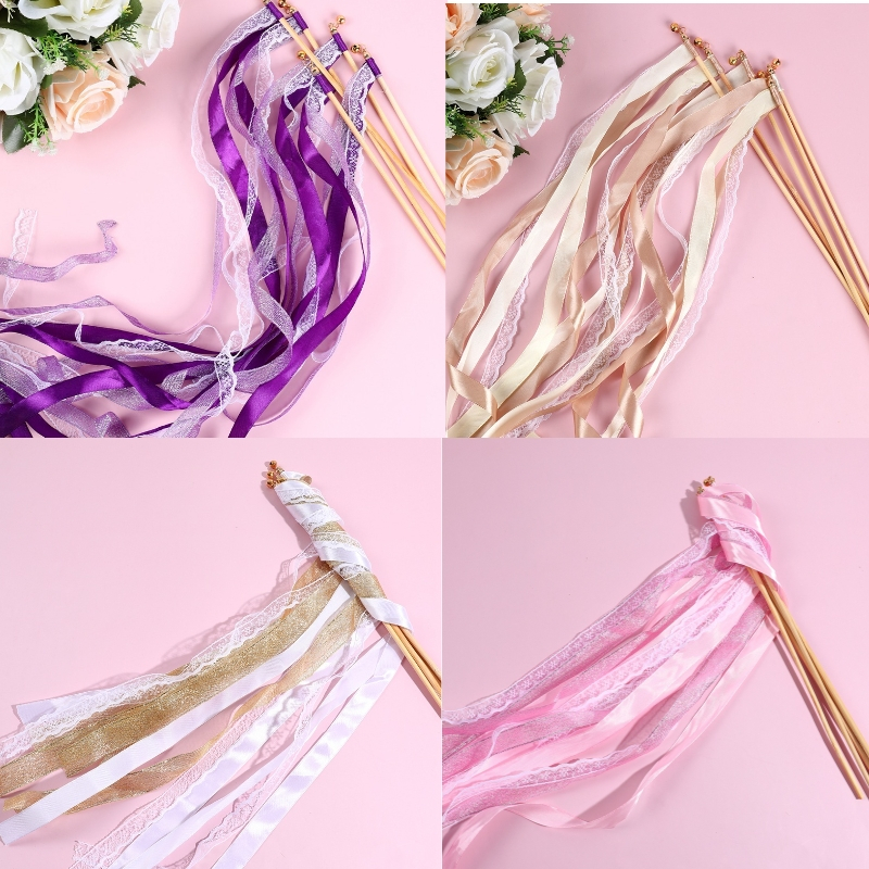 Multicolor Lace Ribbon Stick Mixed Color Wedding Wands Waving Stick for ...