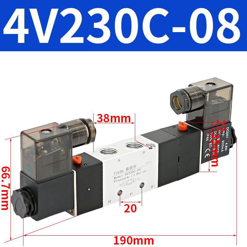Pneumatic solenoid valve 4V230C-08 three position five way sealed directional valve 24V ...