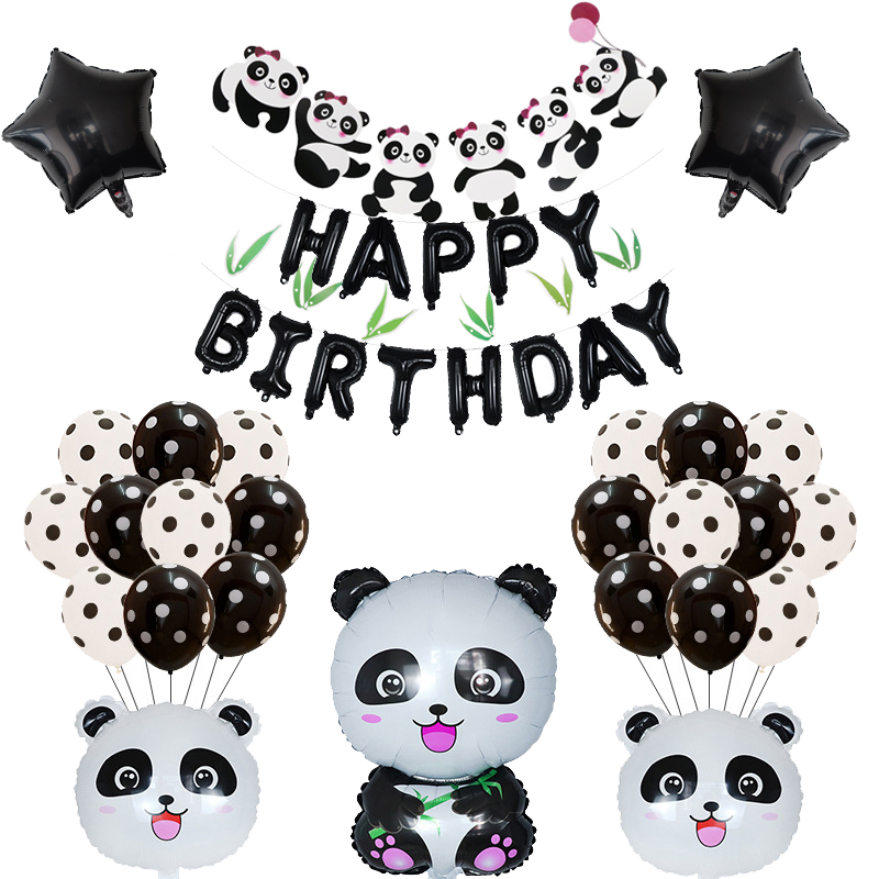 Panda Balloon Set 32inch Foil Number Balloon Happy Birthday Balloon ...