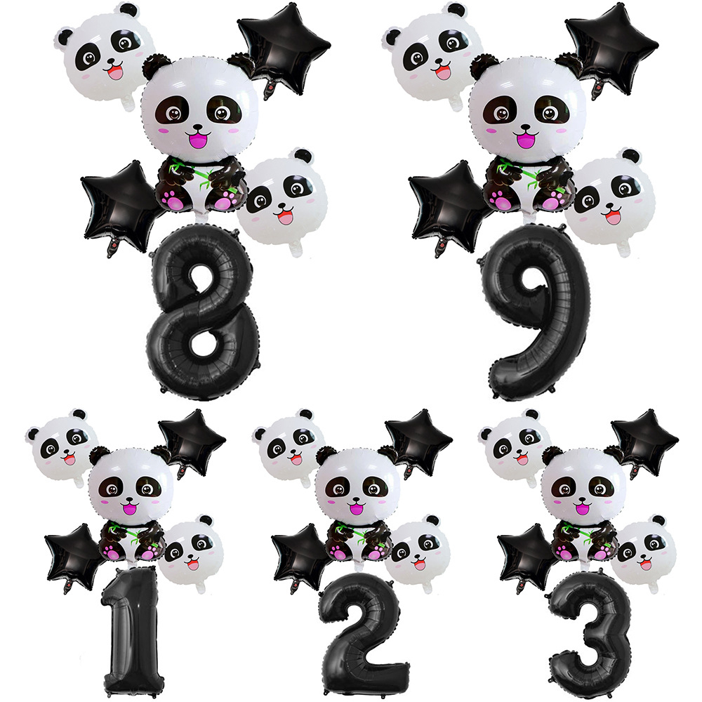 Panda Theme Balloon Black 32inch Foil Number Balloon Set Children ...