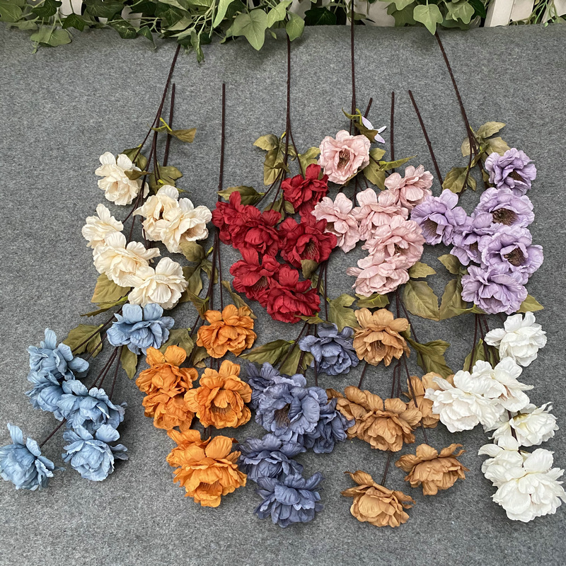 6 head white pilose peony artificial flower restaurant living room ...