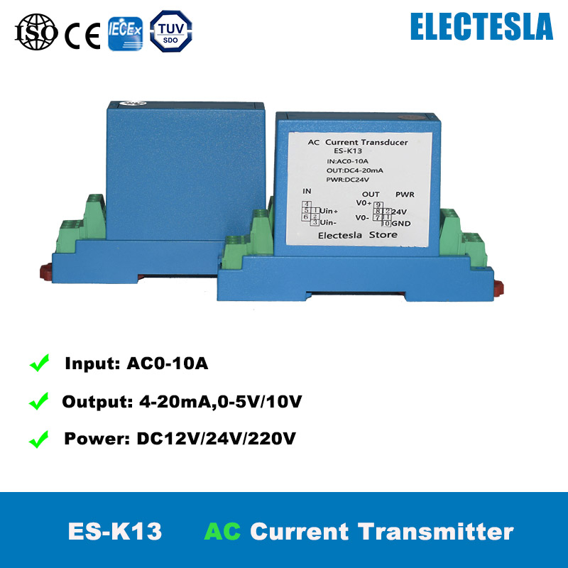 AC/DC Current Transmitter Hall Current Sensor Input 0-10A Output 4-20mA 0-10V Detection Module ...