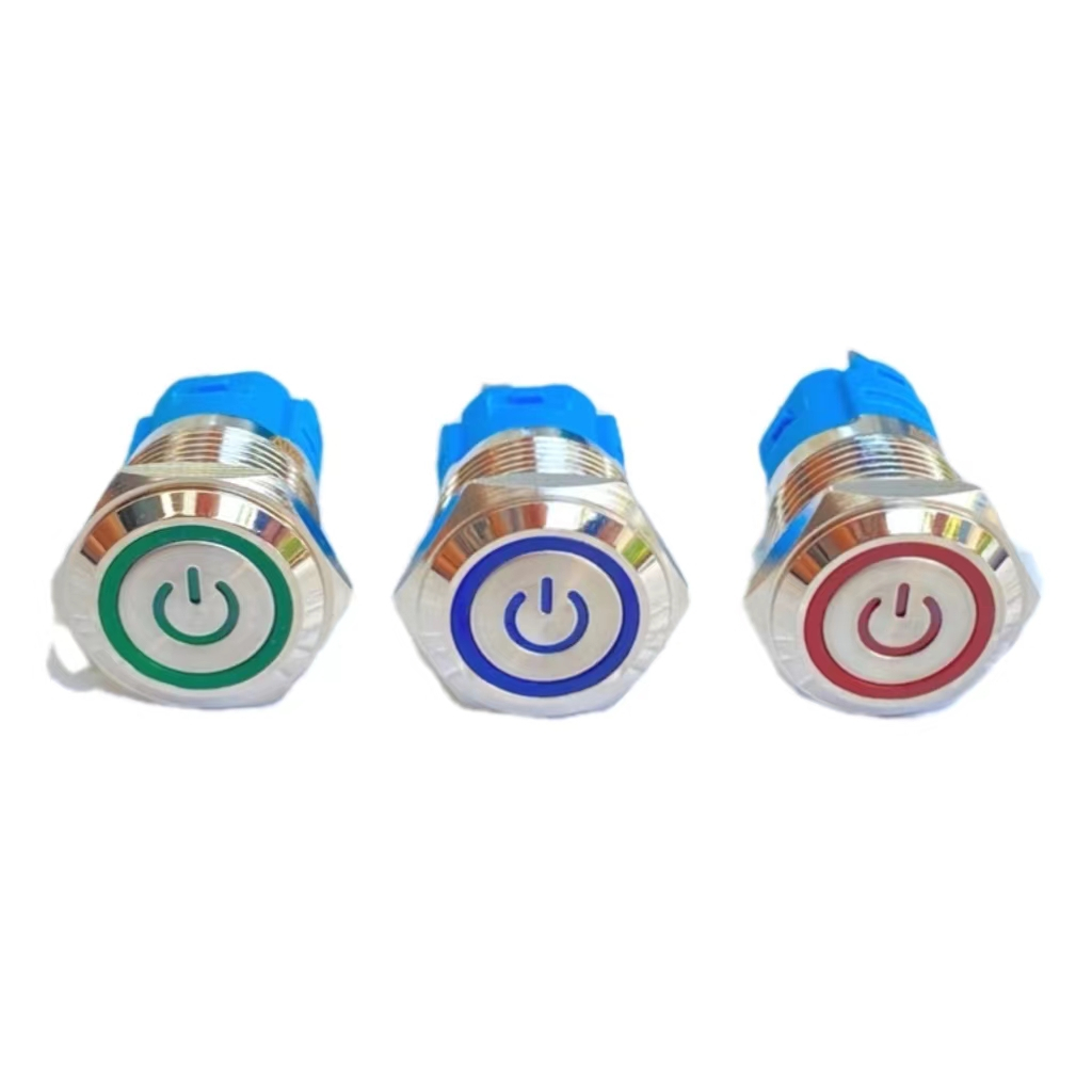 16mm Colored Circle Power Light LED Metal Push Button Switch Momentary ...