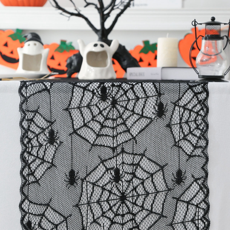 30x180cm Halloween Lace Spider Web Table Runner 6 Seater Lace Round ...