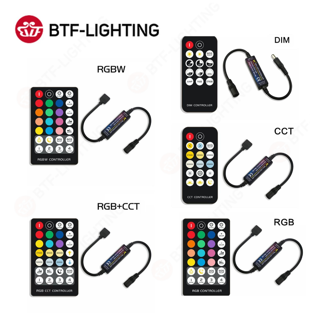 BTF-LIGHTING DC5-24V LED Strip RF Remote Controller for Single Color ...