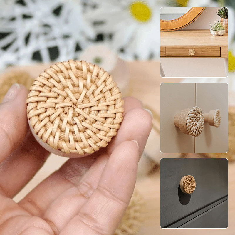 Boho Rattan Dresser Knobs Round Wooden Cabinet Handle Drawer Knobs ...
