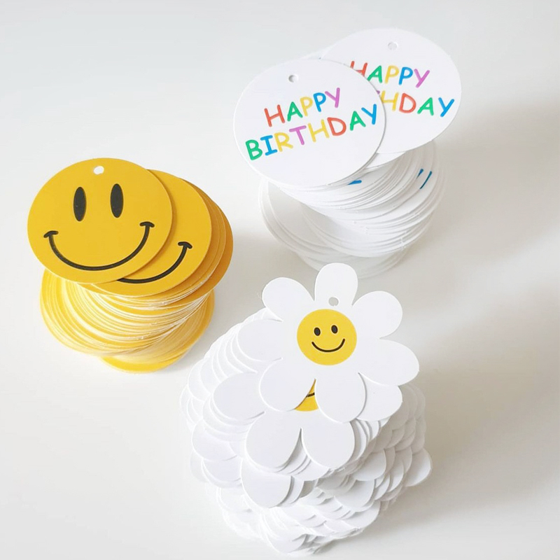 50PCS Daisy Tag Happy Birthday ins Mini Greeting Card Smile Flower ...