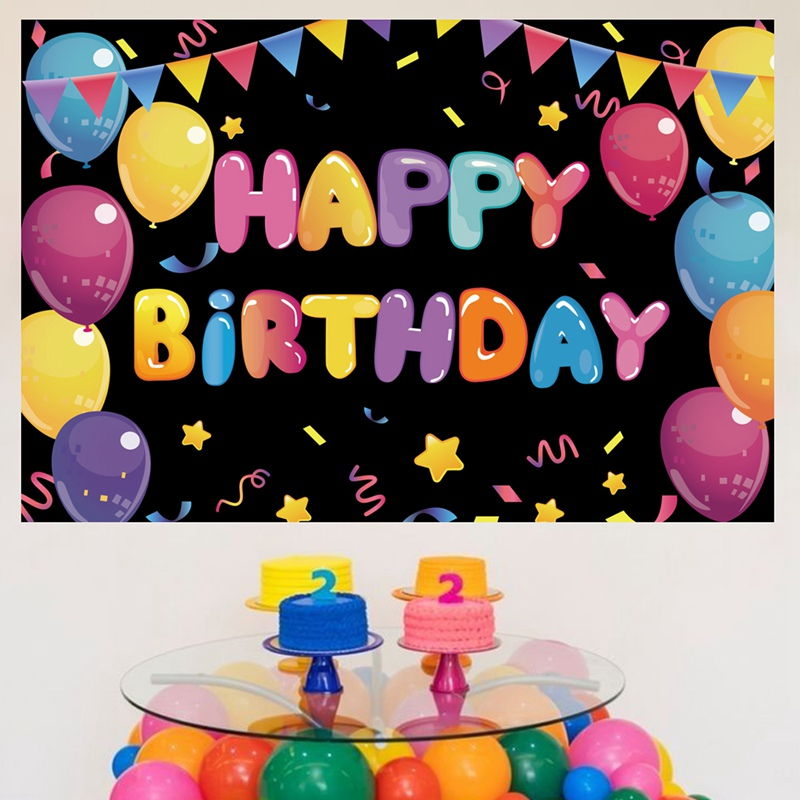Color Balloon Happy Birthday Backdrop Curtain Confetti Balloons ...