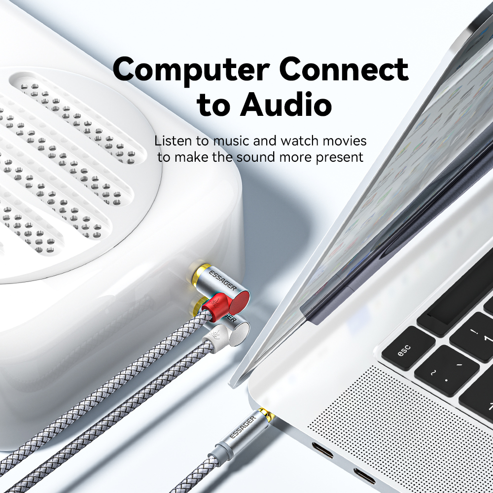 Essager 3.5mm Elbow RCA Cable for TV Box Home Theater Speaker Wire 3 ...