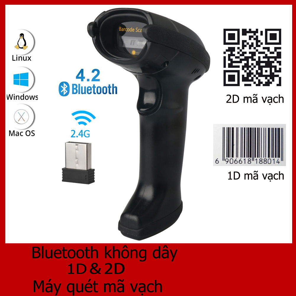 Bluetooth Wireless Handheld Barcode Scanner 1D 2D QR Code PDF417 Plug ...