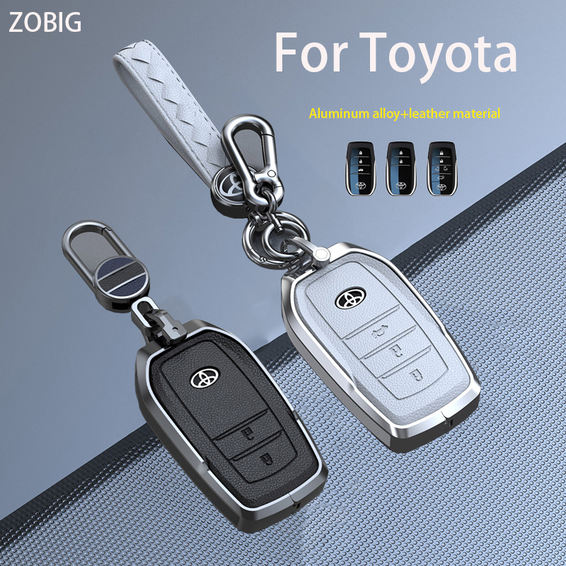ZOBIG Leather Key Fob Cover for Toyota Car Key Case Shell with Keychain ...