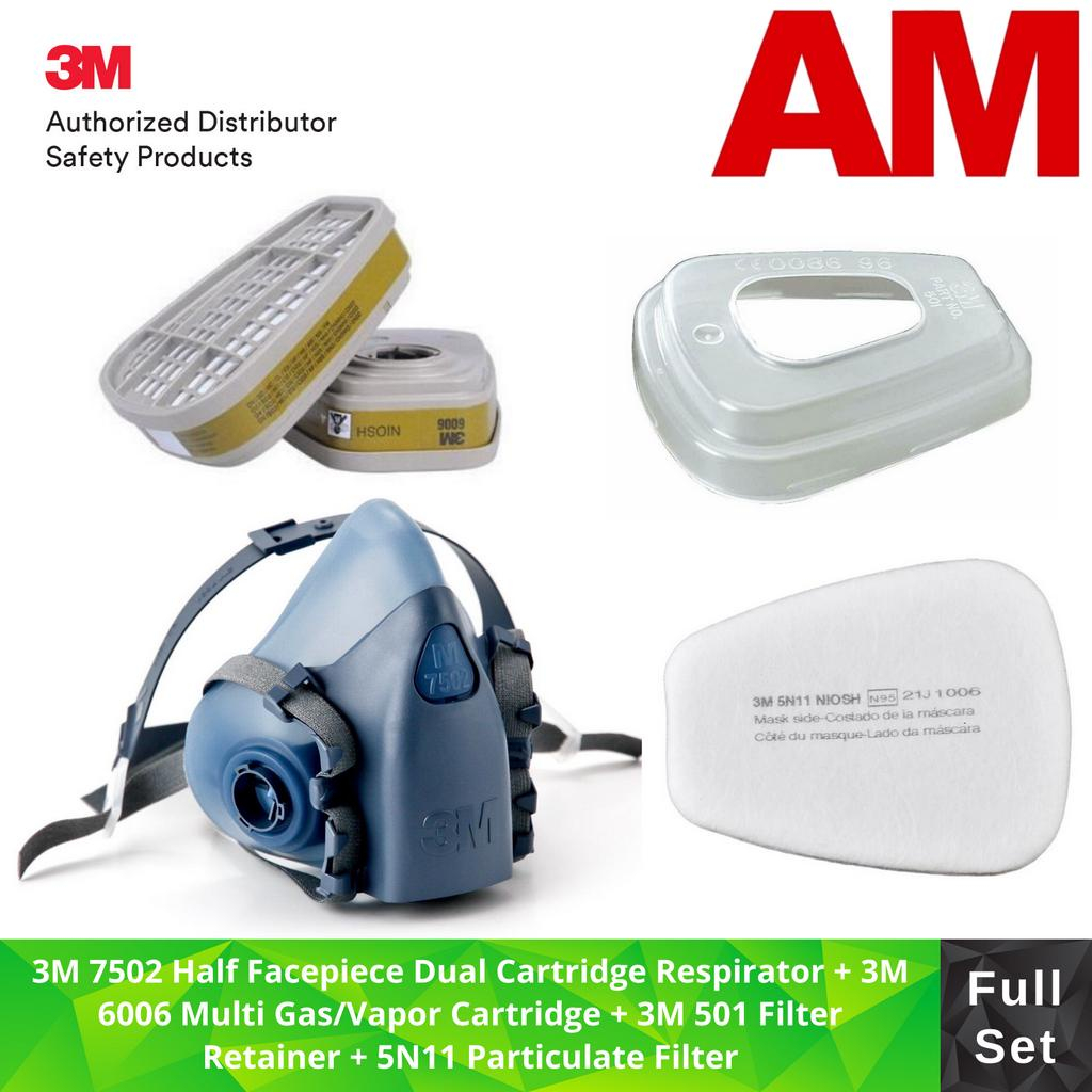 3M 7502 Half Facepiece Dual Cartridge Respirator + 3M 6006 Multi Gas ...