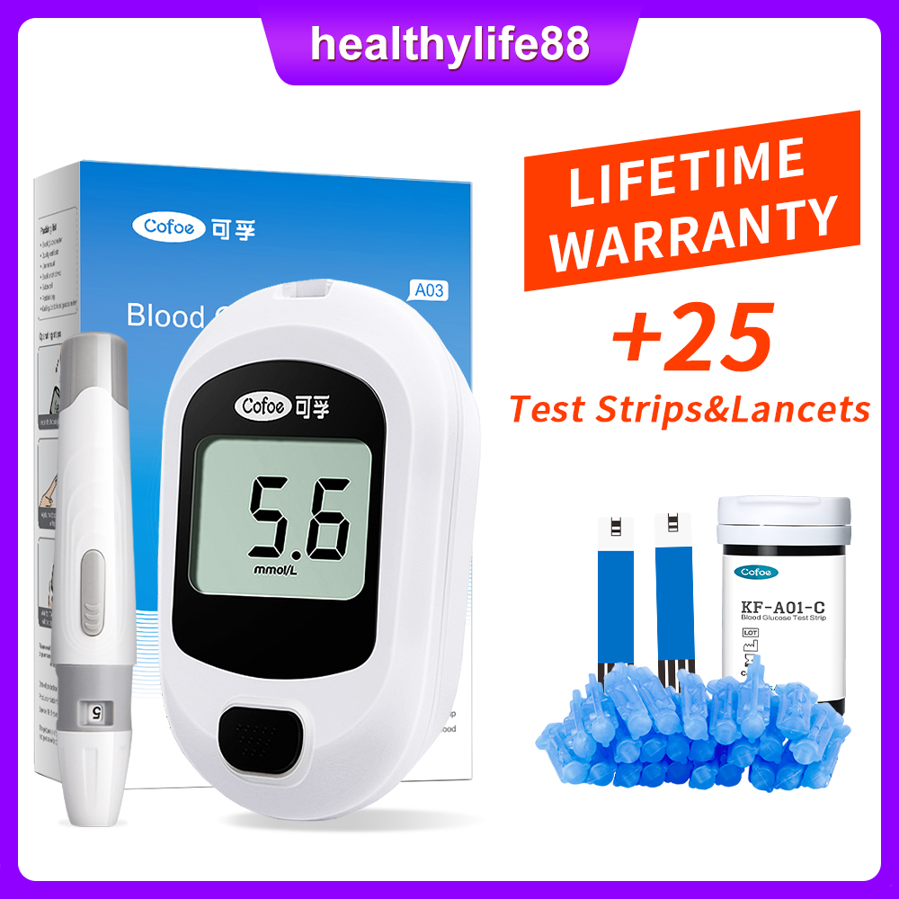Cofoe 25pcs Blood Sugar Test Kit Blood Glucose Meter Set YiceA03 ...