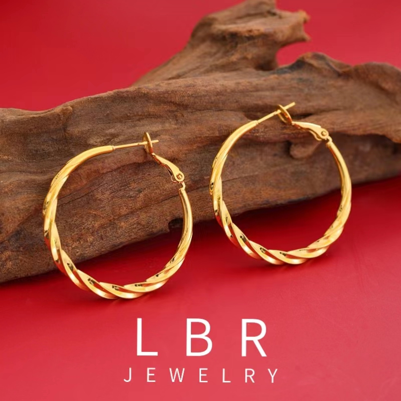 Original 18K Saudi gold pawnable New large ear ring Twist Fried Dough ...