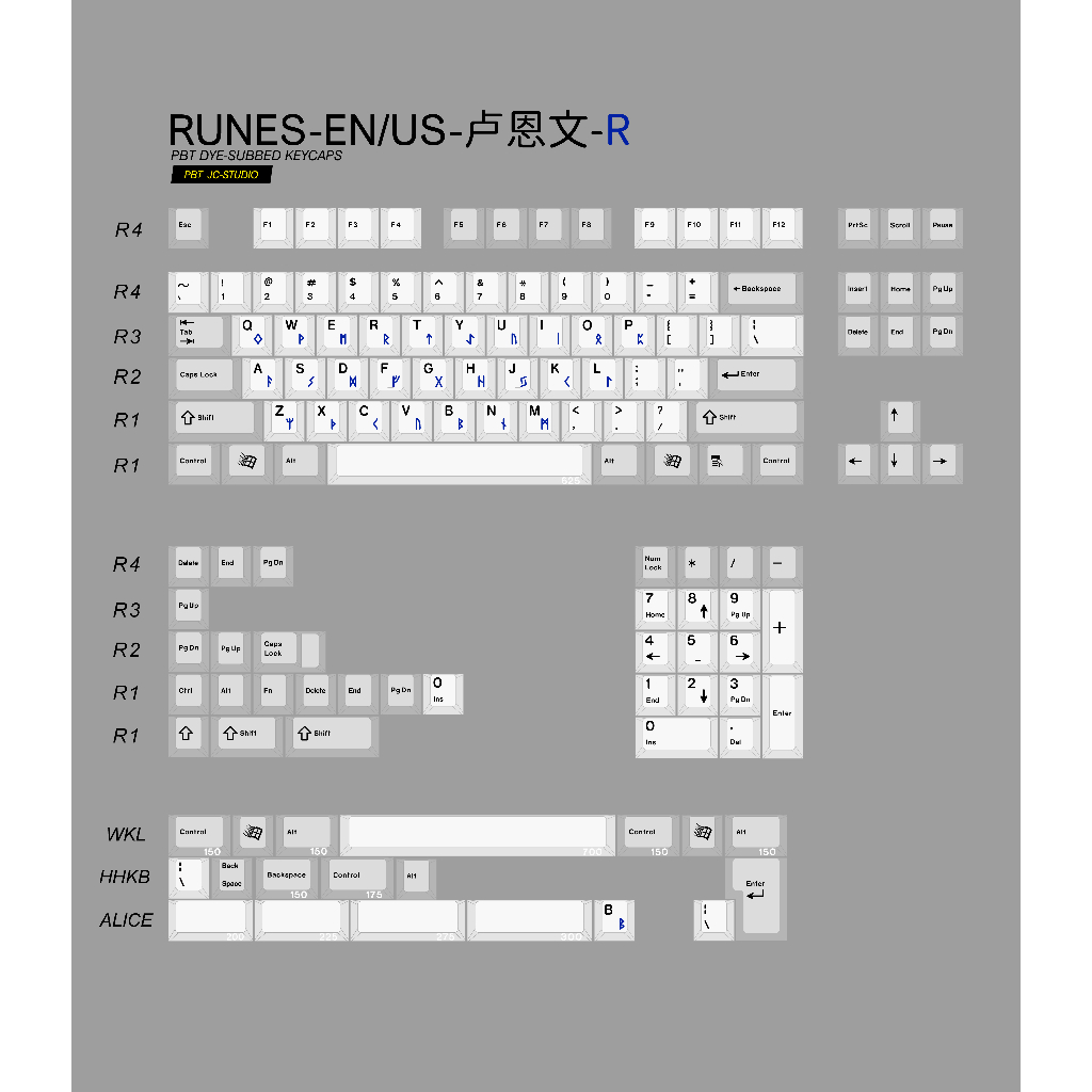 Keebox JC Studio Runes Theme Dye Sublimation Cherry Profile PBT Keycaps ...