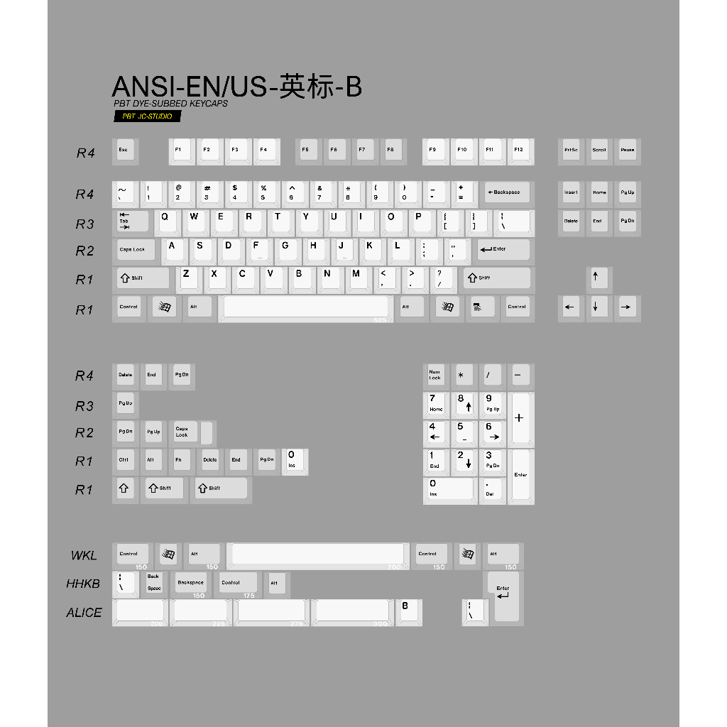 JC Studio Ansi Black PBT Keycaps Dye Sublimation Cherry Profile Retro ...