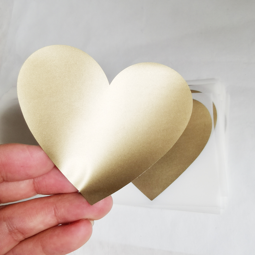 50pcs Golden Heart Shape Scratch Sticker Scratching Card Coating Velcro ...