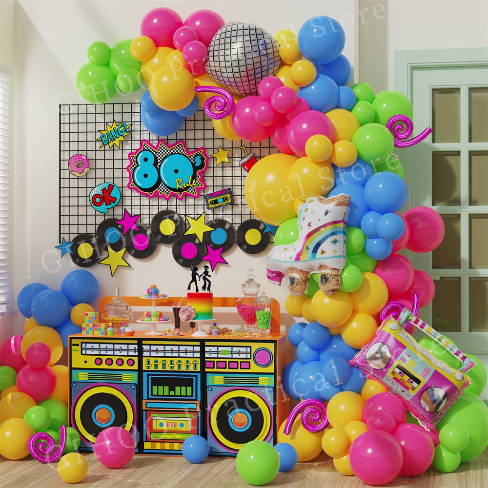 122pcs/Set 4D Radio Balloons Back to 80s 90s Theme Balloon Garland Arch ...