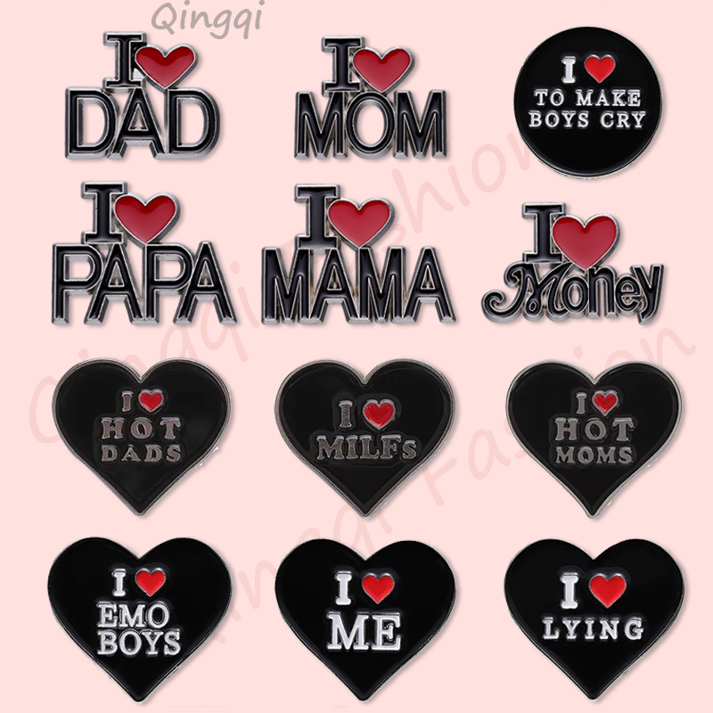 I Love Mama Dad Papa Enamel Pin Love Family Heart Brooch Lapel Badges ...