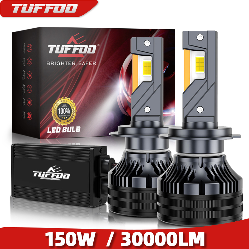 TUFFOO 2Pcs 150W 30000LM LED Headlight Replacement Bulb For Car H7 H4 ...