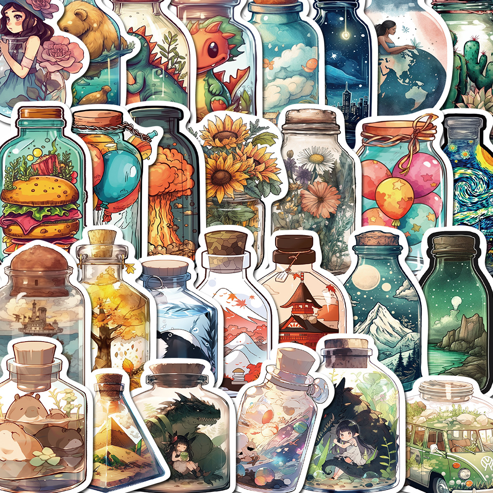 50pcs Exquisite World in Bottle Cartoon Stickers Cute and Creative Hand ...