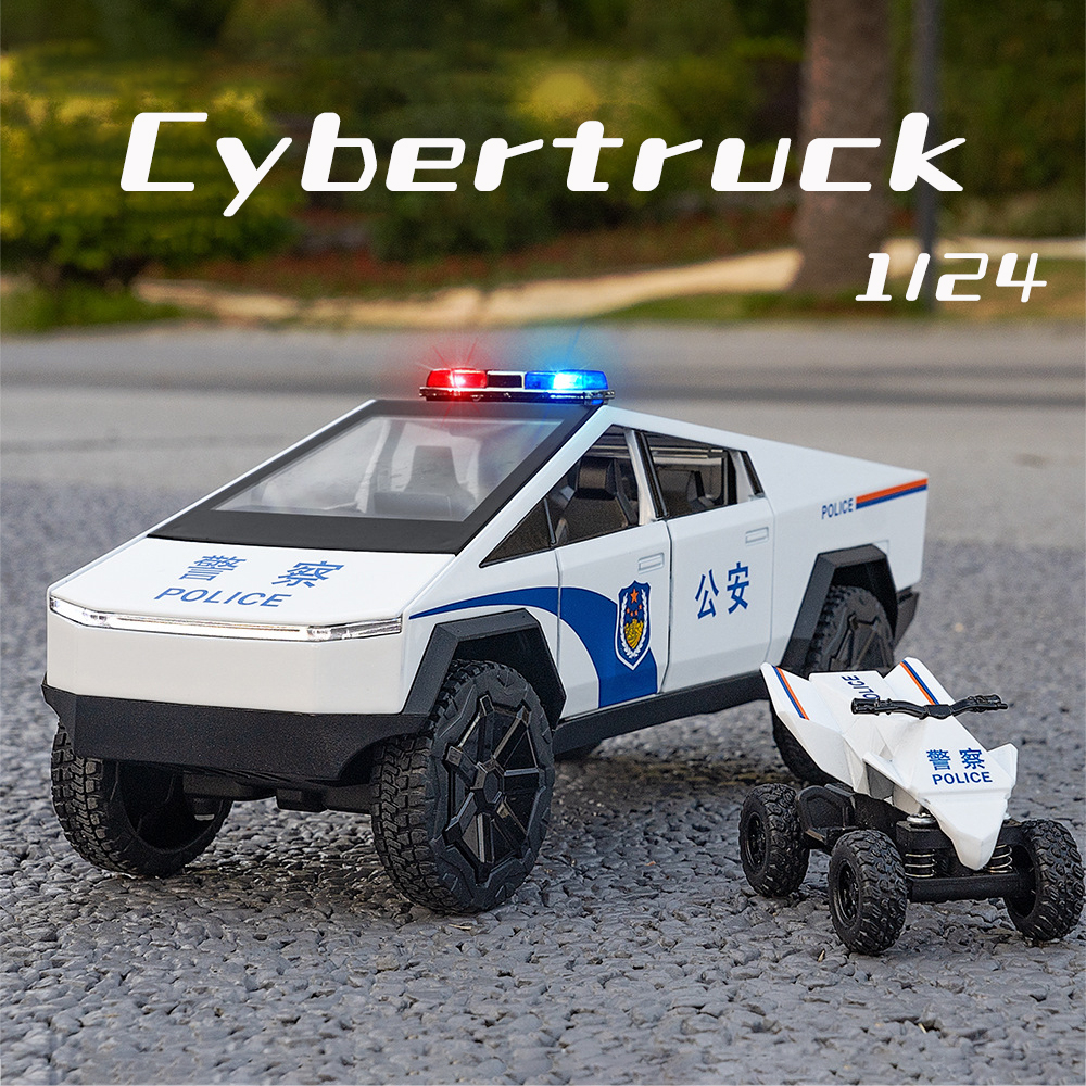 1:24 Scale Tesla Cybertruck Police Alloy Car Model Diecast Car Sound ...