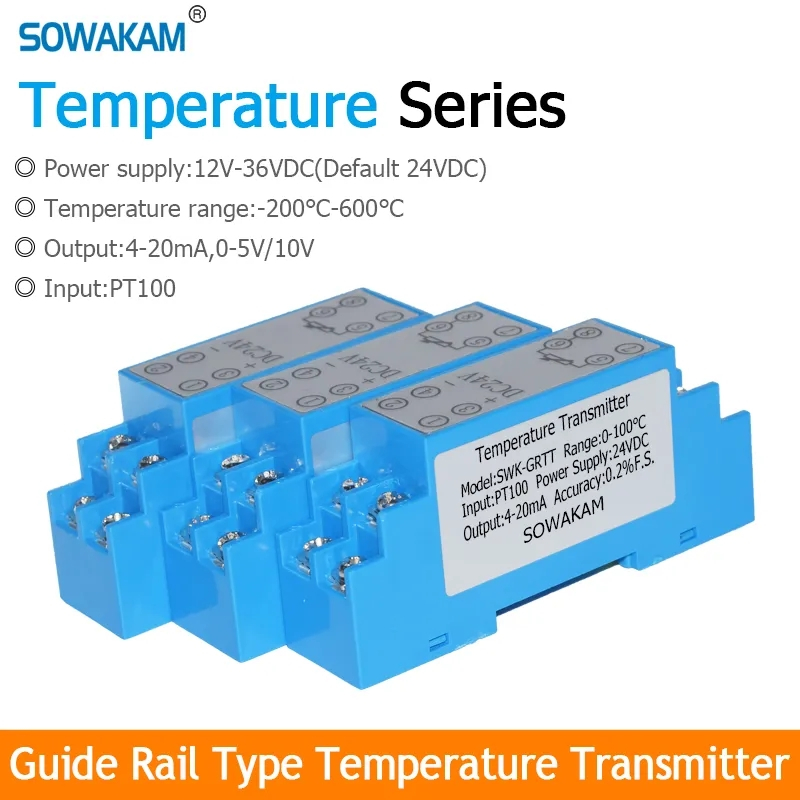 Guide Rail Type Temperature Transmitter PT100 Module Transducer 4-20mA ...