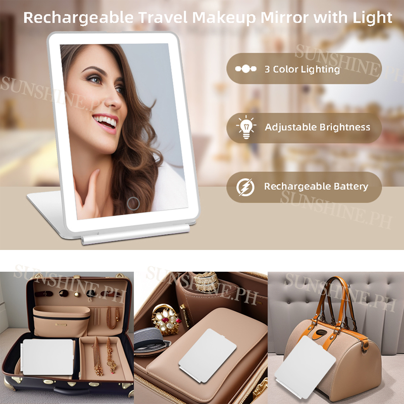 【Local Delivery】Folding Travel Mirror Lighted Makeup Vanity Mirror With ...