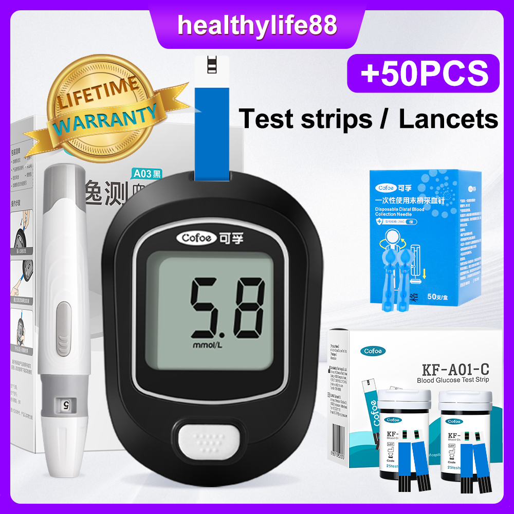 Cofoe Blood Glucose Monitor with Blood Suger 50pcs Test Strips 50pcs ...