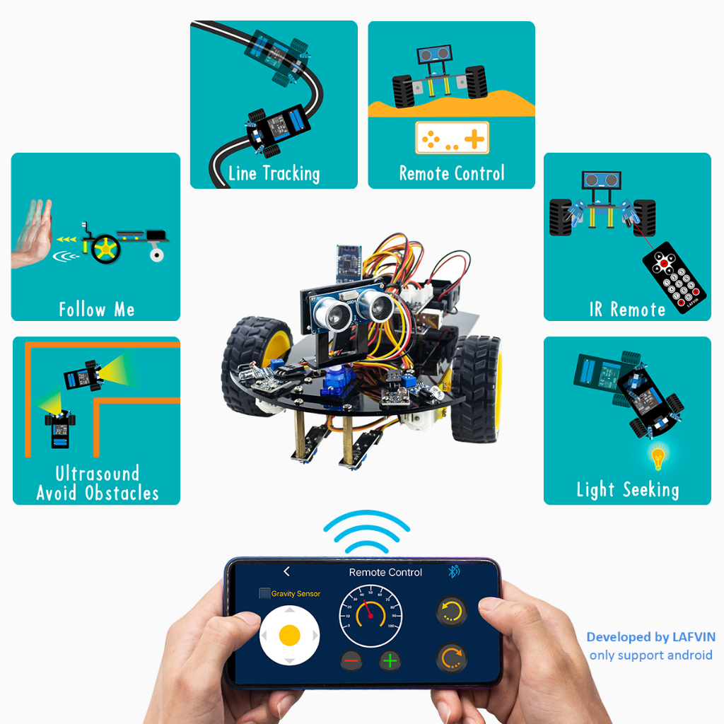 LAFVIN 2wd Smart Robot Car Chassis Kit For Arduino Uno R3 With Cd Tutorial DIY Coding ...